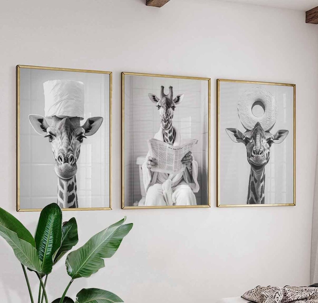 Funny Giraffe Wall Art Set – Black & White Giraffe Prints, Quirky ...
