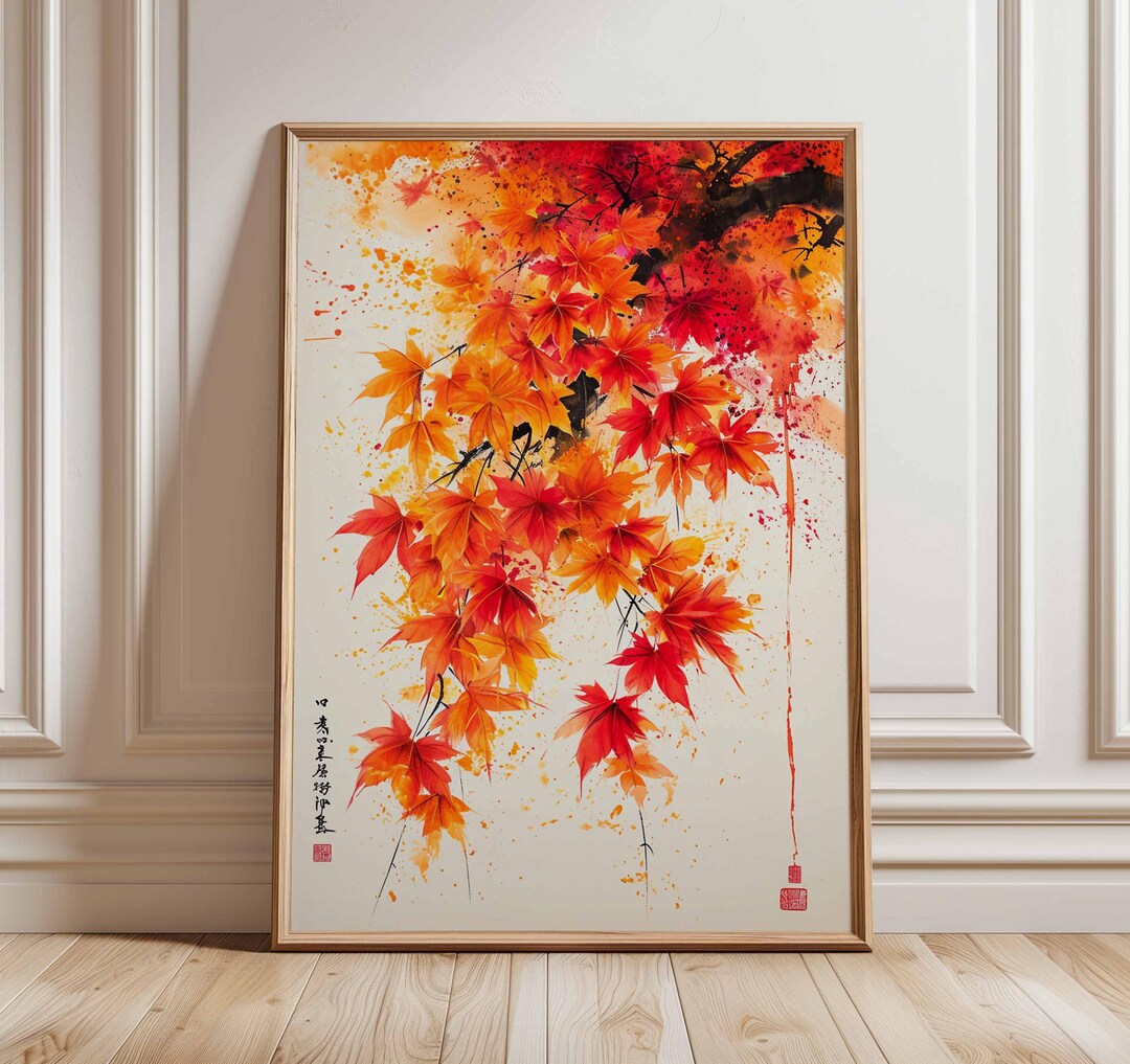 Japanese Maple Poster, Autumn Leaves Wall Art, Red Orange Foliage Print ...