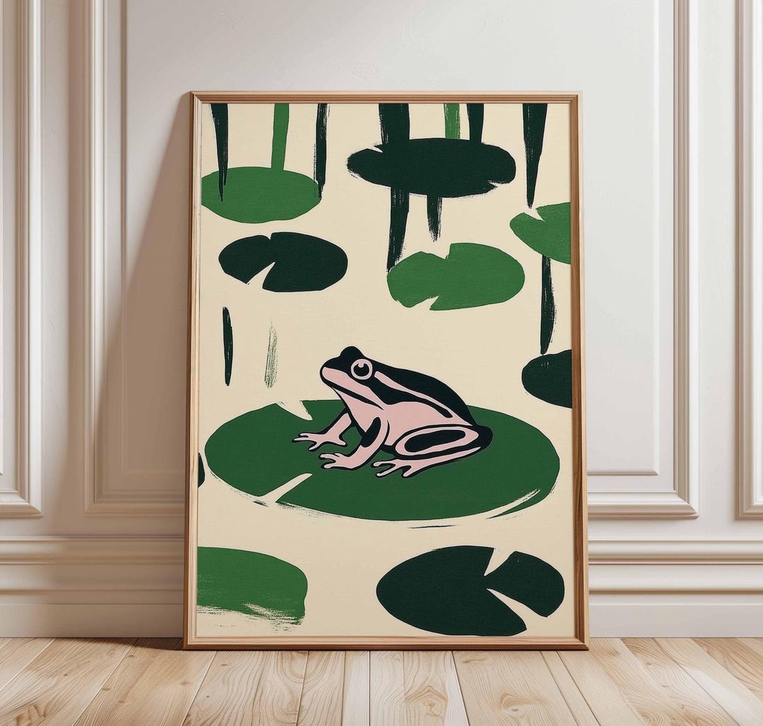 Frog on Lily Pad Print, Retro Modern Frog Poster, Minimalist Nature ...