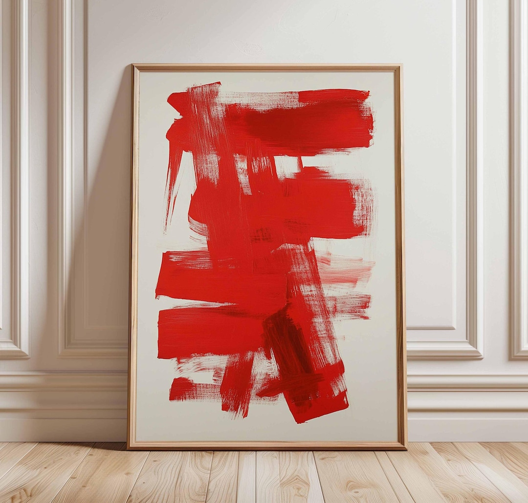Abstract Red Brushstroke Poster, Bold Red Art Print, Modern Wall Decor ...