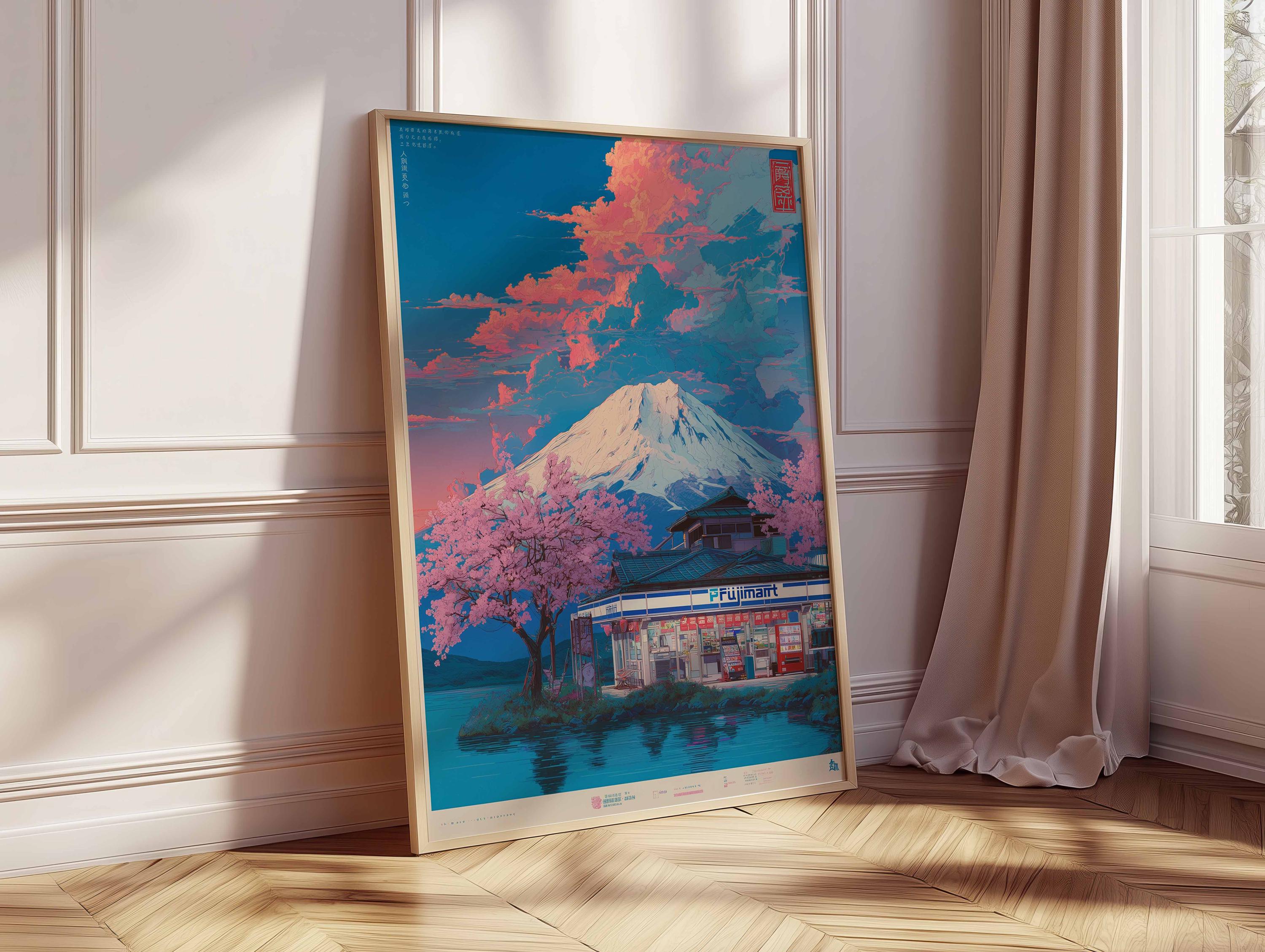 Mount Fuji Convenience Store Poster – Japanese Sunset Art Print, Cherry ...