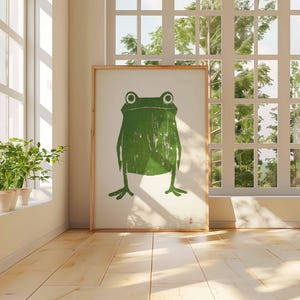 Green Frog Poster – Minimalist Animal Art, Retro Frog Illustration ...