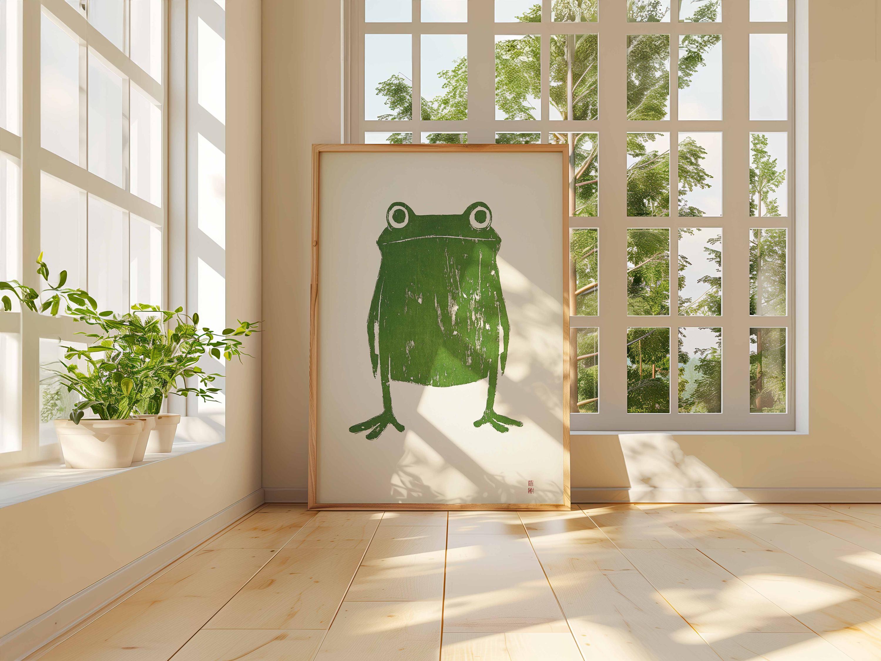 Green Frog Poster – Minimalist Animal Art, Retro Frog Illustration ...