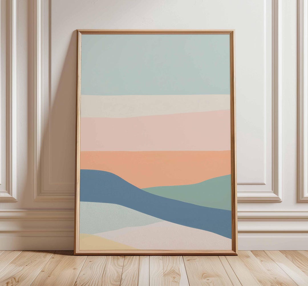 Abstract Pastel Landscape Poster – Minimalist Modern Wall Art in Soft ...
