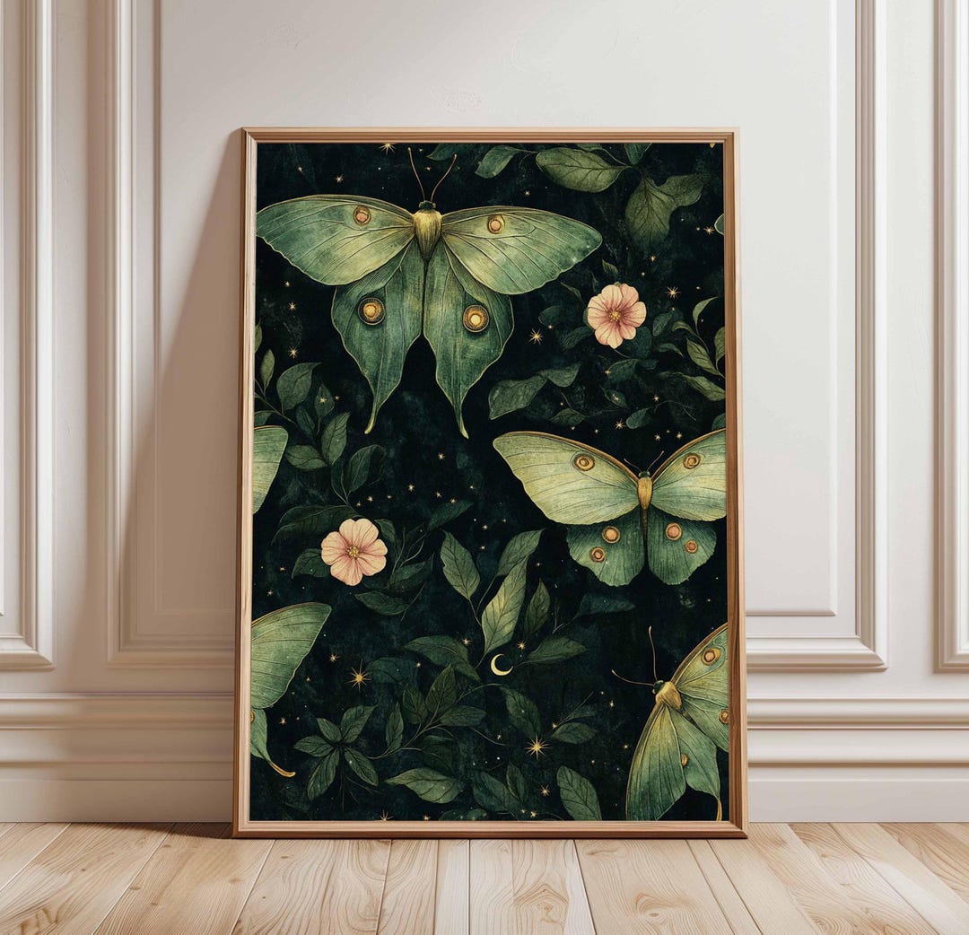 Green Butterfly Poster Print – Celestial Moth Art, Nature-inspired ...