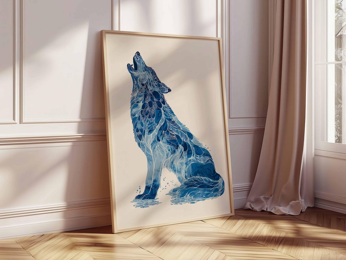 Blue Wolf Poster – Howling Wolf Wall Art, Abstract Animal Print, Modern ...