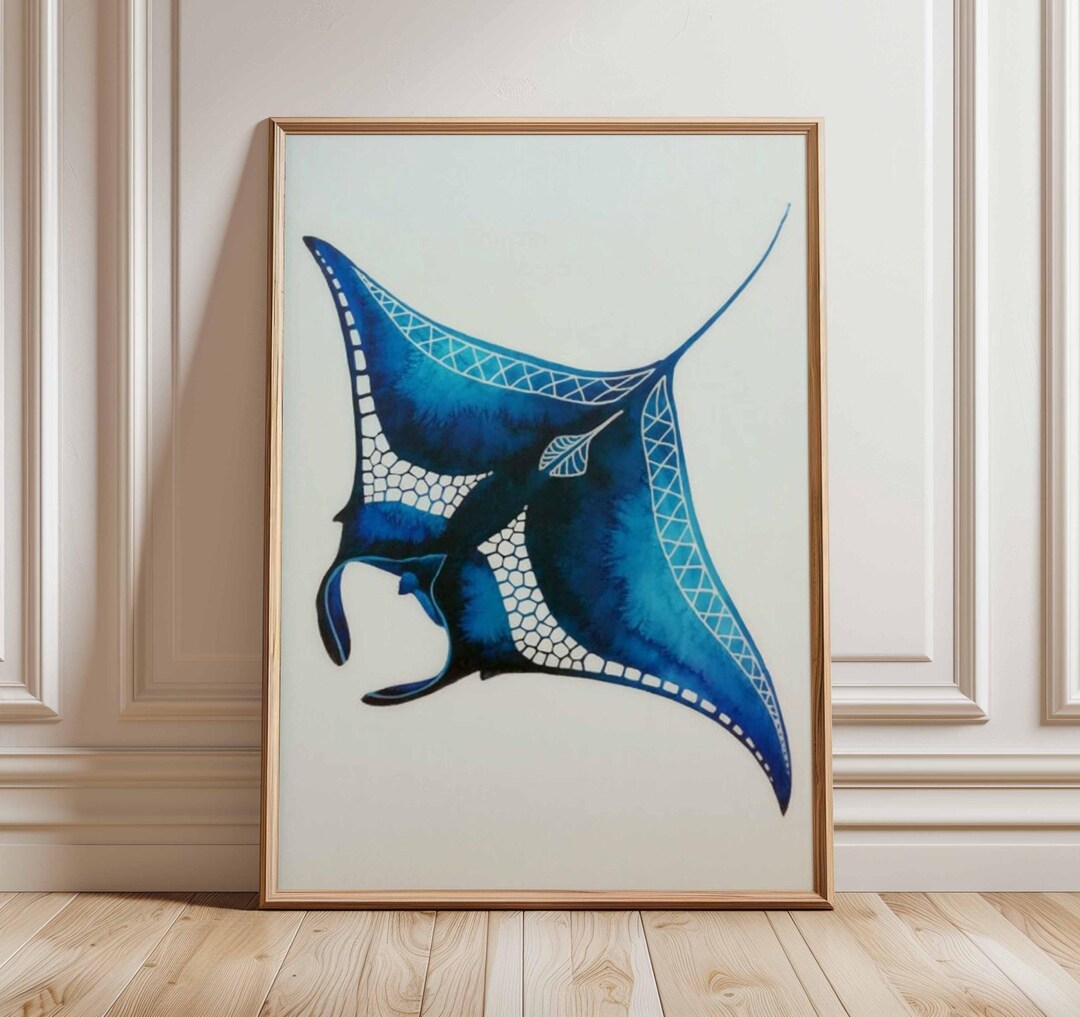 Blue Manta Ray Poster Ocean Wall Art Marine Life Print Coastal Decor ...