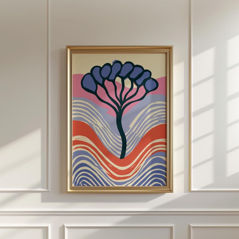 Abstract Tree Poster, Retro Landscape Wall Art, Paper Print - Etsy