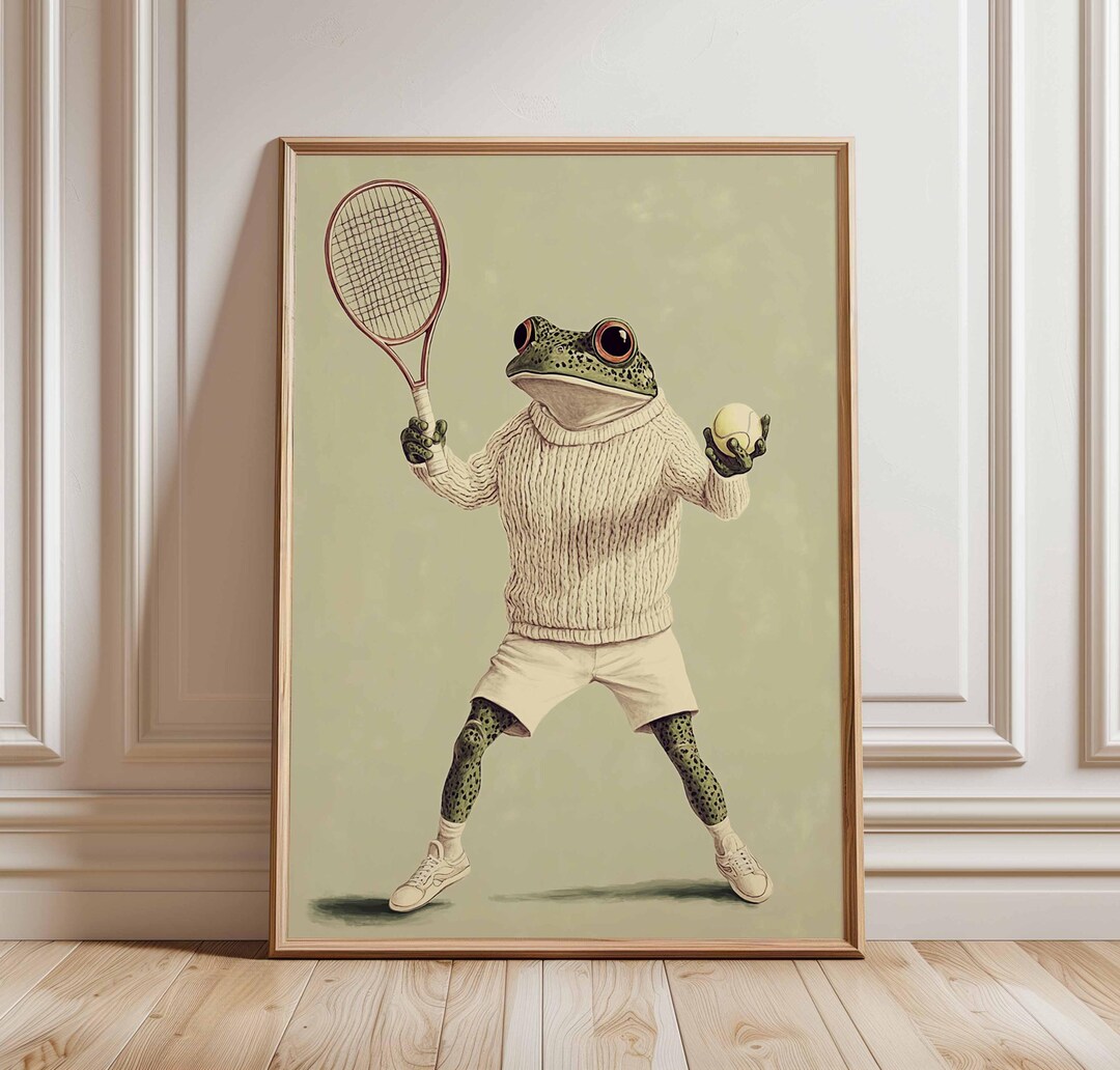Funny Frog Tennis Poster, Whimsical Amphibian Wall Art Print in ...