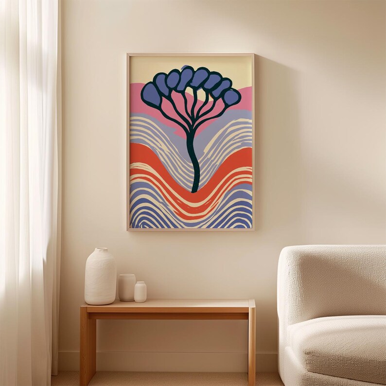 Abstract Tree Poster, Retro Landscape Wall Art, Paper Print - Etsy