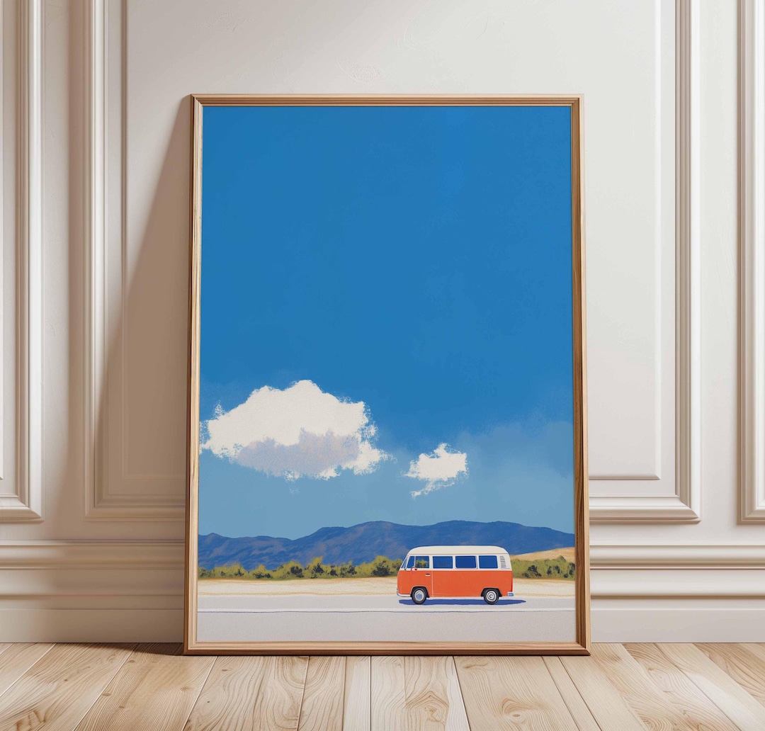 Retro VW Van Poster – Road Trip Travel Art, Vintage Orange Van in ...