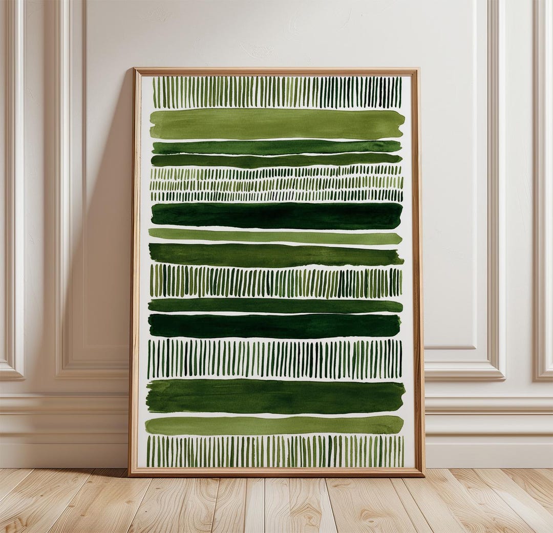 Green Abstract Stripe Wall Art Poster | Horizontal Watercolor Lines ...