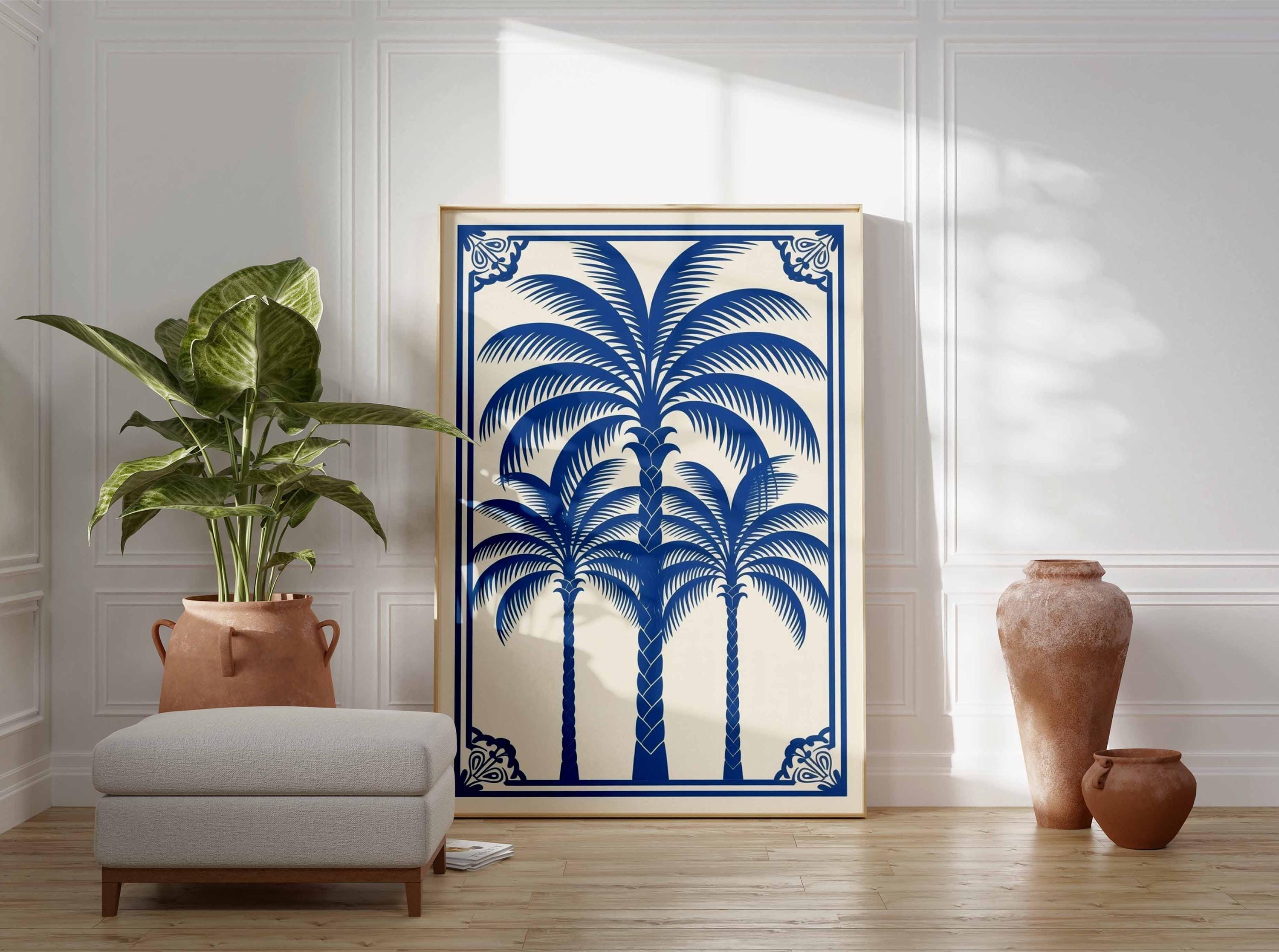 Palm Tree Poster, Tropical Wall Art, Coastal Beach Print, Blue ...
