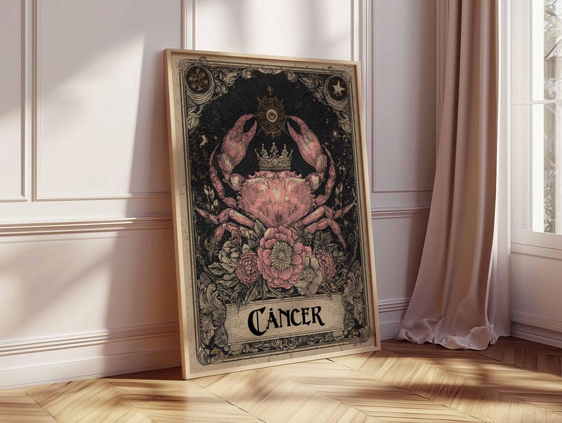 Cancer Zodiac Poster, Astrology Wall Art, Vintage Horoscope Print ...