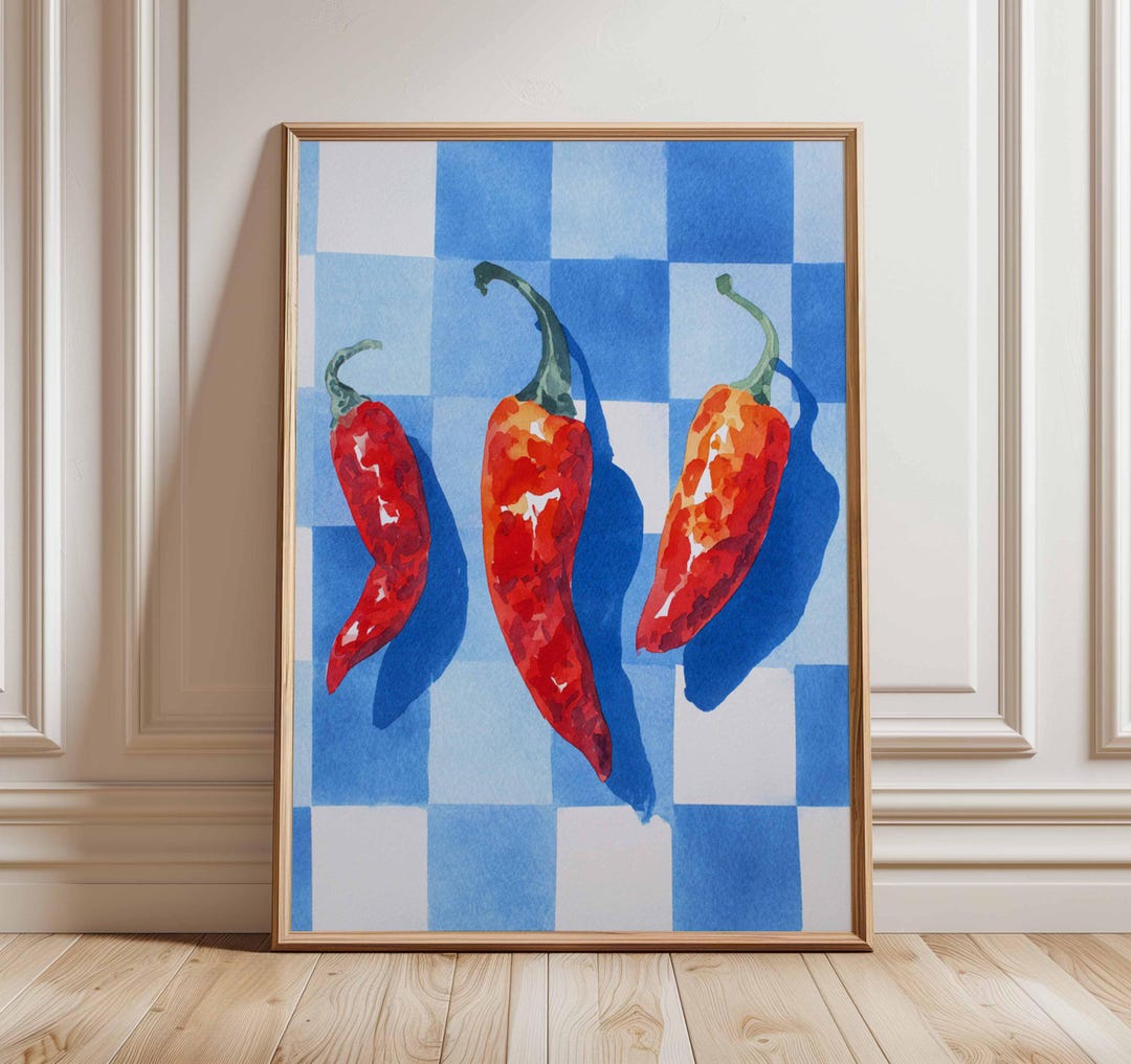 Chili Pepper Poster, Colorful Kitchen Wall Art Print, Red Peppers on ...