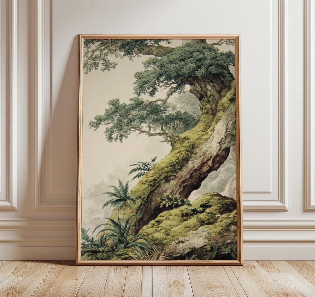 Gnarled Oak Tree Poster | Moss Covered Woodland Wall Art | Vintage ...