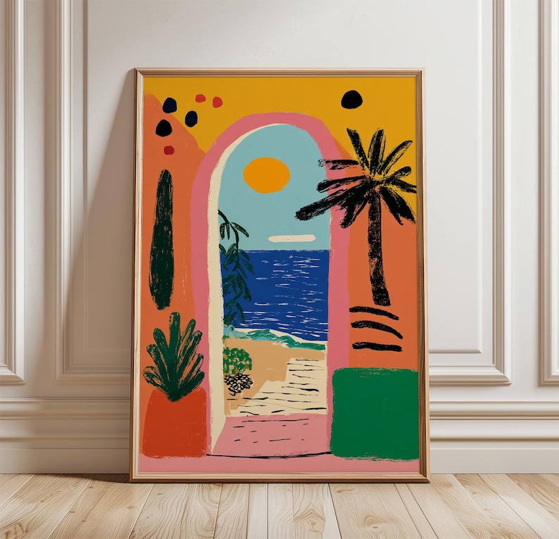Mediterranean Arch Poster | Coastal Sunset Wall Art | Seaside Doorway ...
