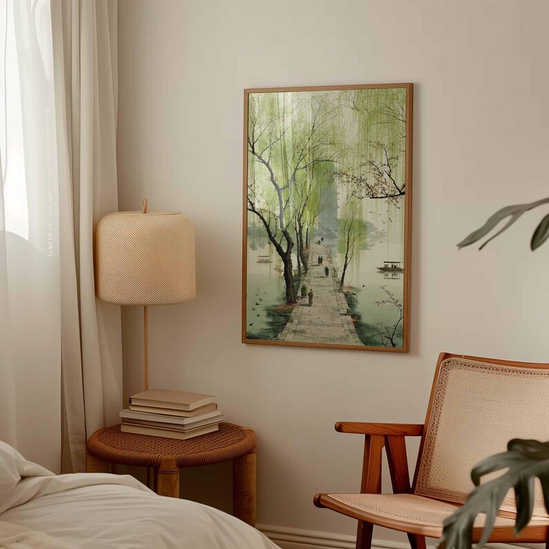 Chinese Riverside Path Wall Art, Willow Tree Landscape Poster ...