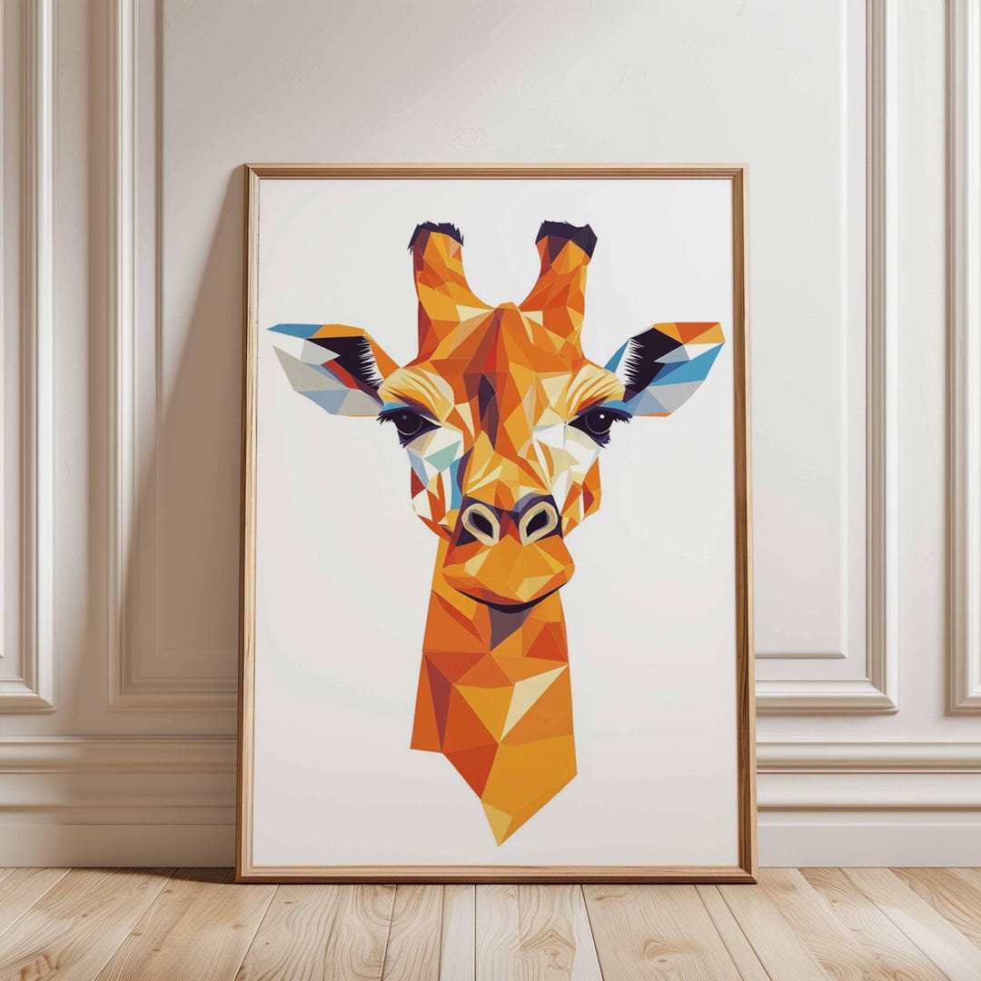Geometric Giraffe Poster, Modern Animal Wall Art, Colorful Polygon ...