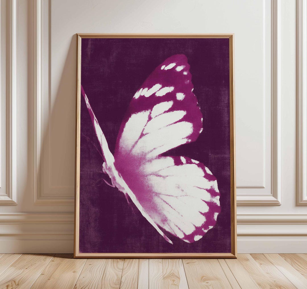Purple Butterfly Poster – Modern Minimalist Wall Art Print, Bold Insect ...