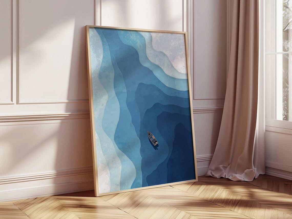 Minimalist Abstract Ocean Waves Art Print, Modern Coastal Wall Decor ...