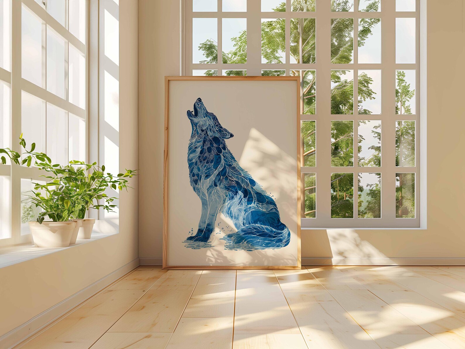 Blue Wolf Poster – Howling Wolf Wall Art, Abstract Animal Print, Modern ...