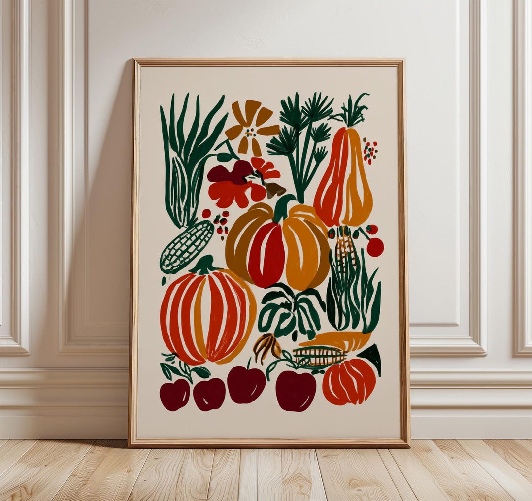 Autumn Harvest Poster, Pumpkin Corn Squash Botanical Print - Etsy
