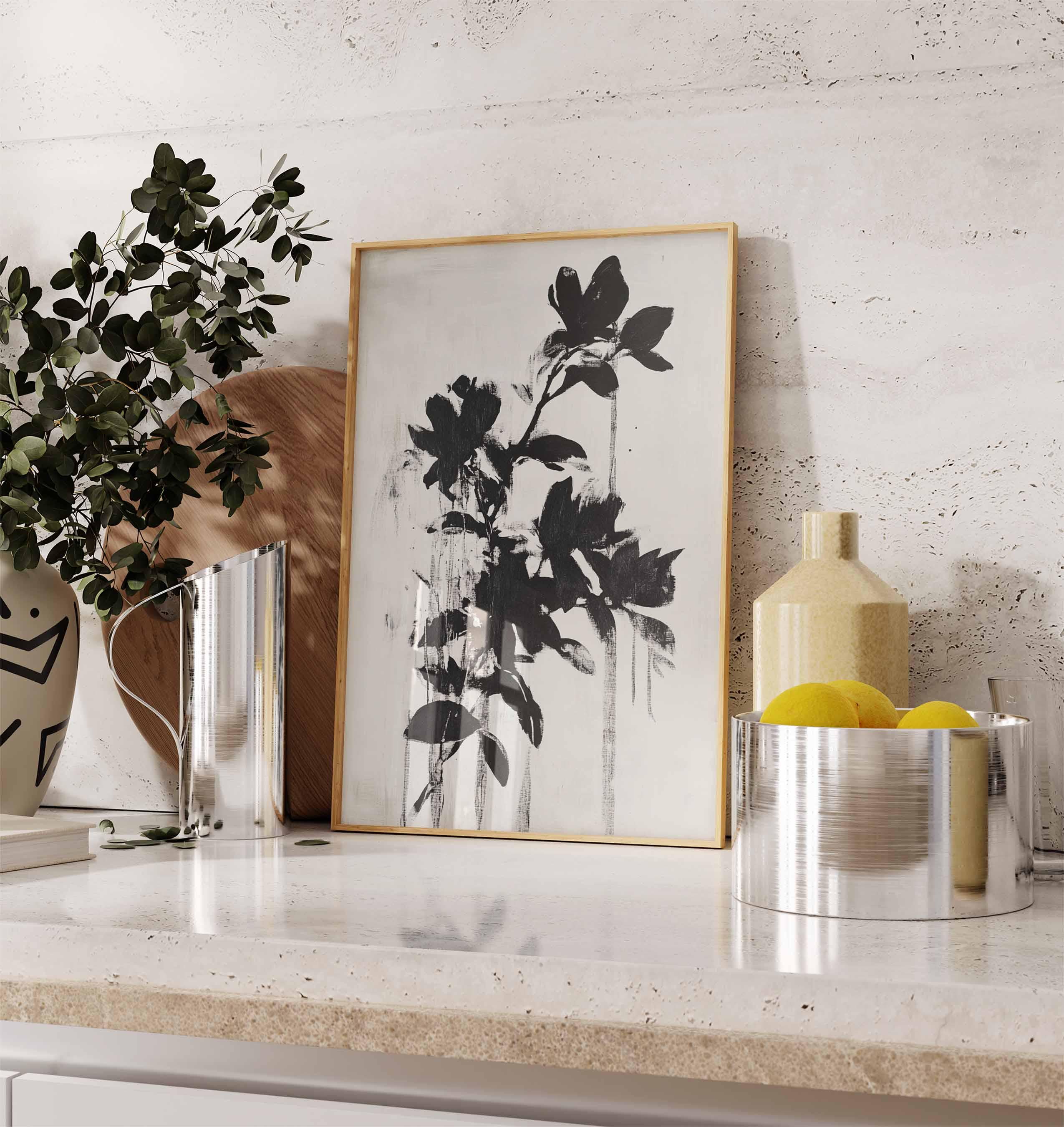 Black and White Floral Poster, Abstract Flower Art Print, Modern Floral ...