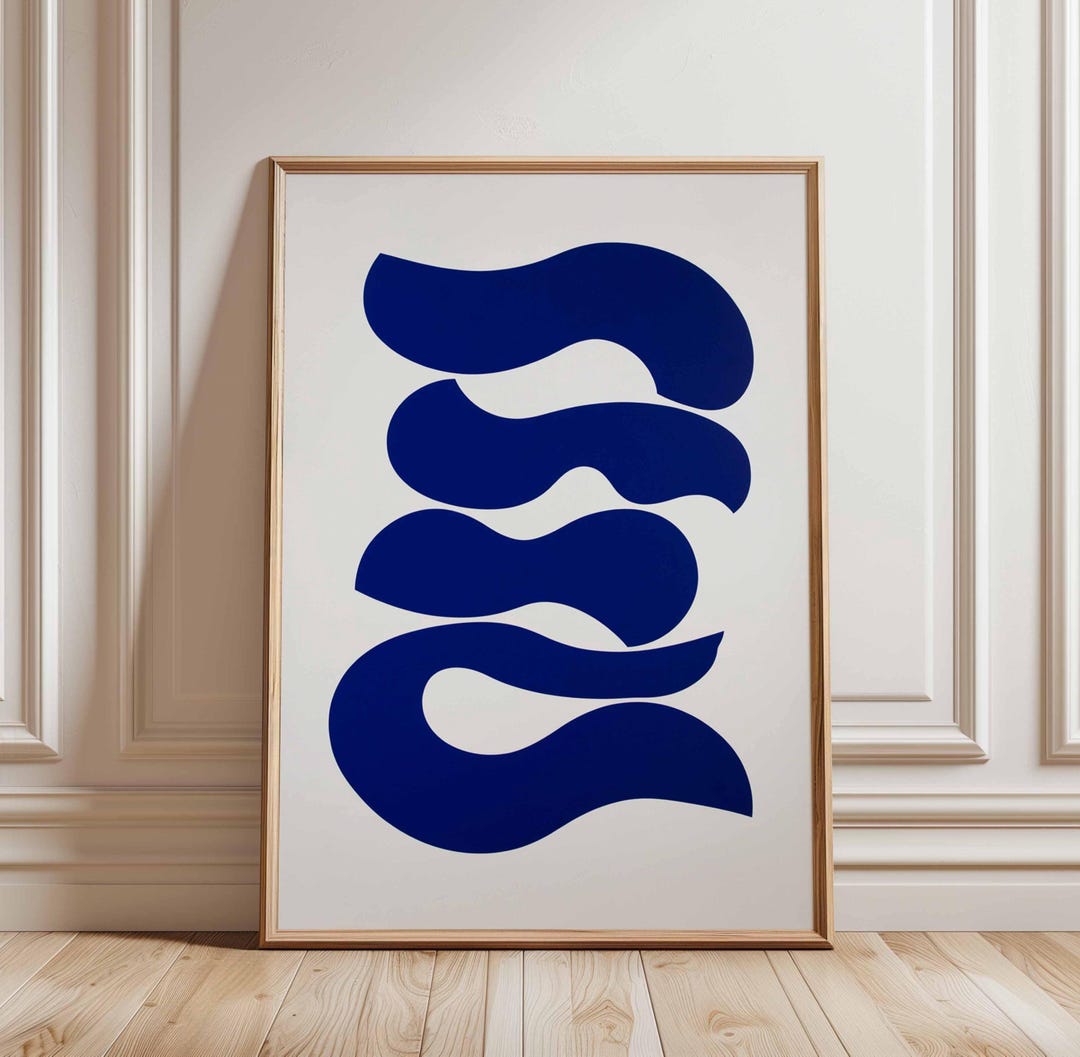 Abstract Blue Poster Art, Modern Minimalist Wall Decor, Bold Geometric ...