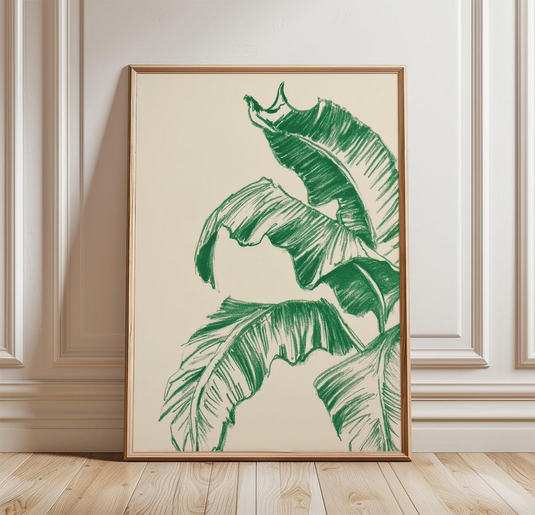 Banana Leaf Poster, Tropical Botanical Wall Art Print, Minimal Green ...