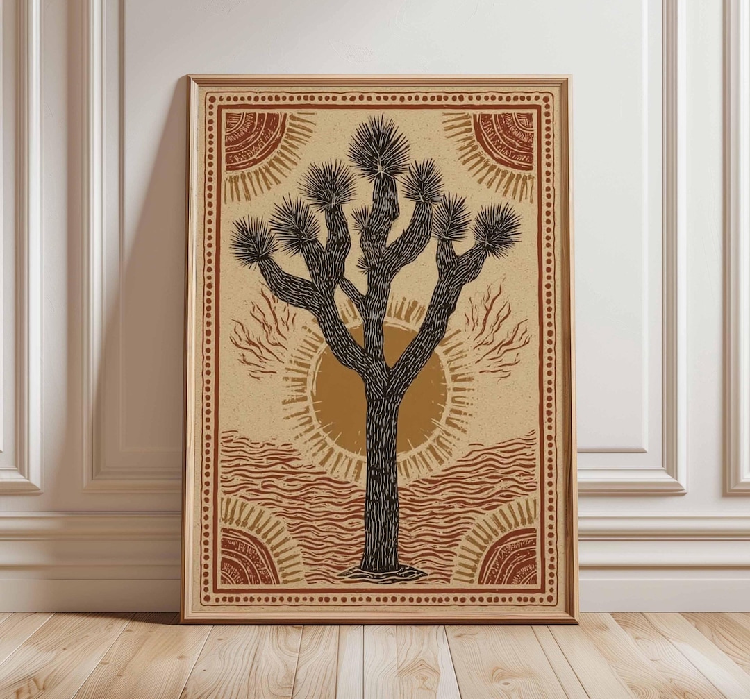 Joshua Tree Sunburst Poster, Boho Desert Wall Art, Vintage Western ...