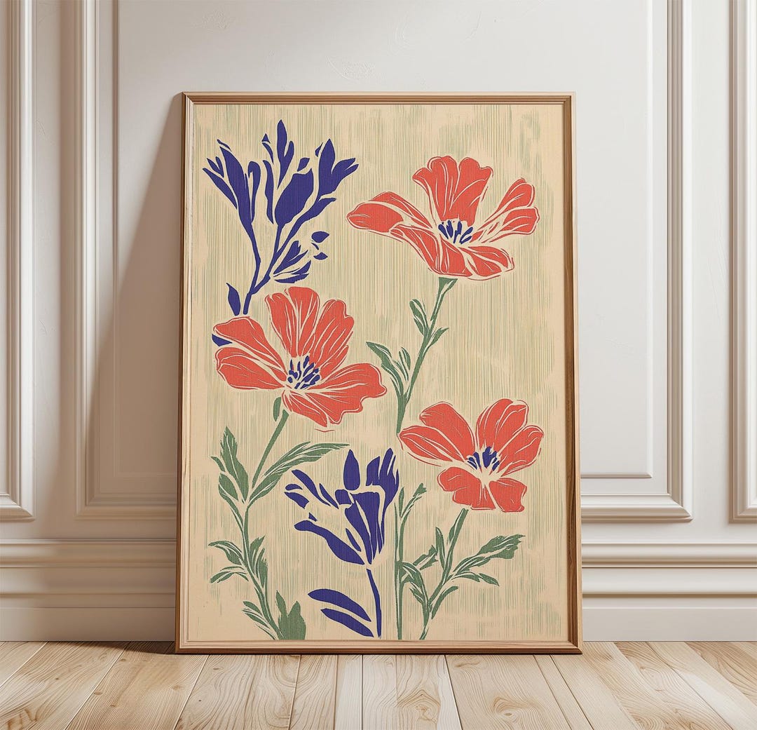 Floral Poster | Wildflower Wall Art | Botanical Print Minimal | Red ...