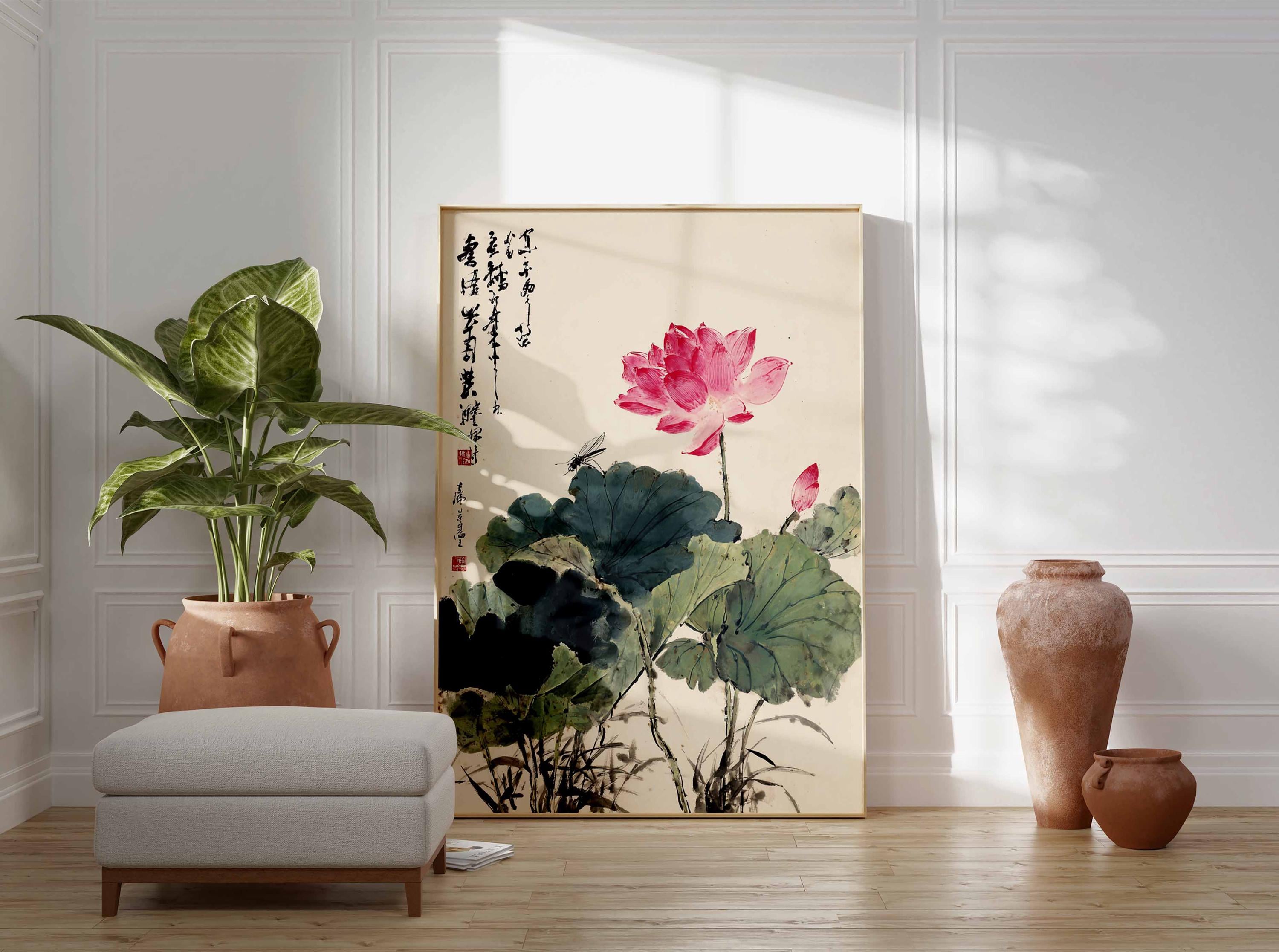 Chinese Lotus Flower Poster, Traditional Ink and Watercolor Asian Wall ...