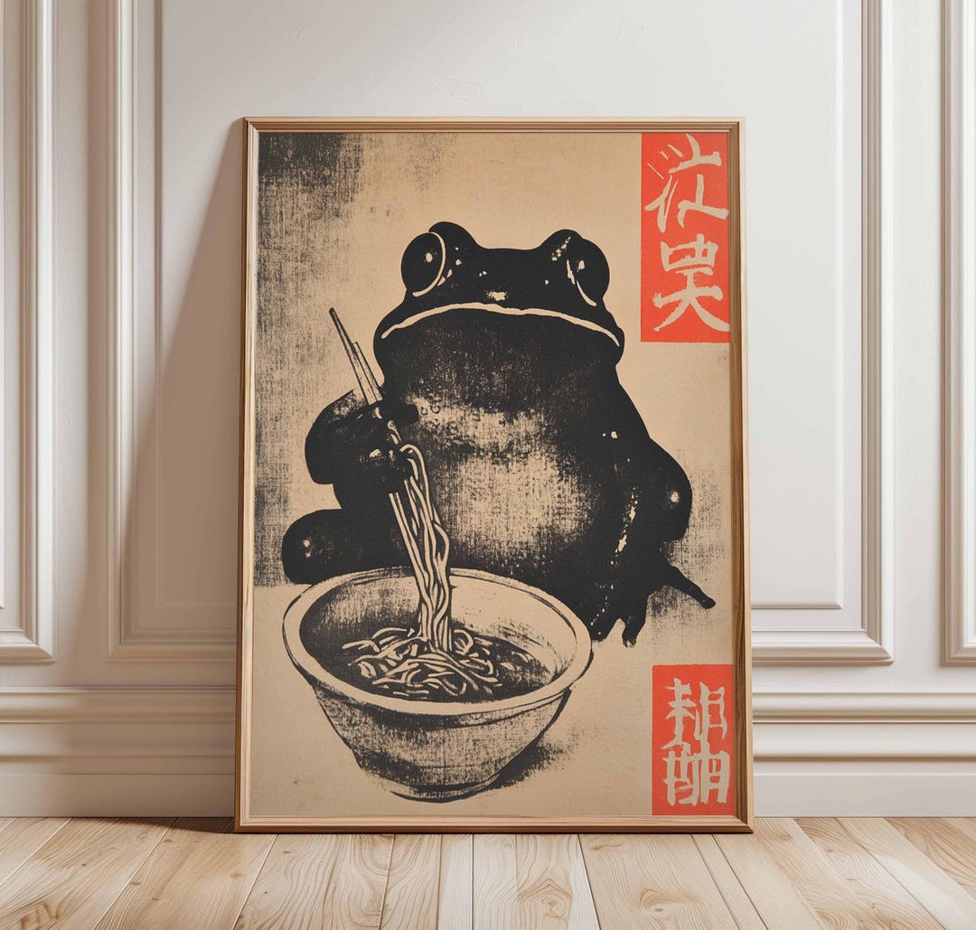 Japanese Frog Poster – Japanese-inspired Noodle Art, Cute Frog With ...