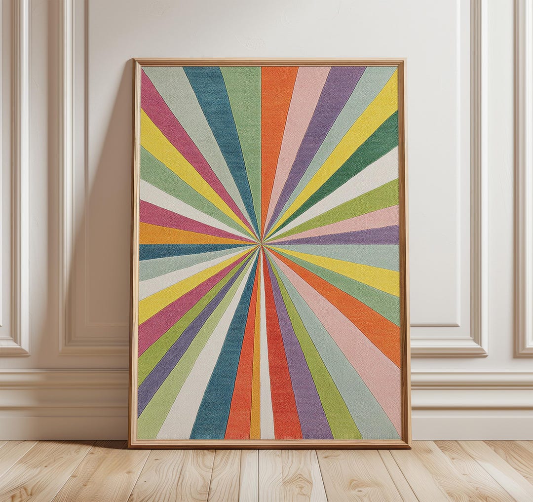 Retro Rainbow Burst Poster, Mid Century Modern Wall Art, Colorful ...