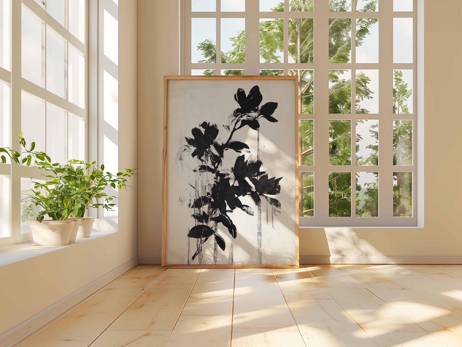 Black and White Floral Poster, Abstract Flower Art Print, Modern Floral ...