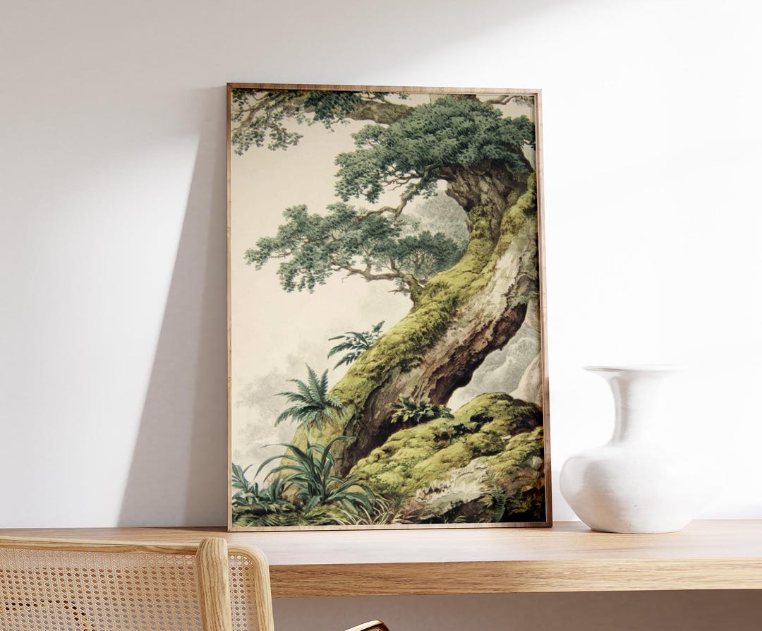 Ancient Oak Tree Poster | Mossy Forest Wall Art | Vintage Woodland ...