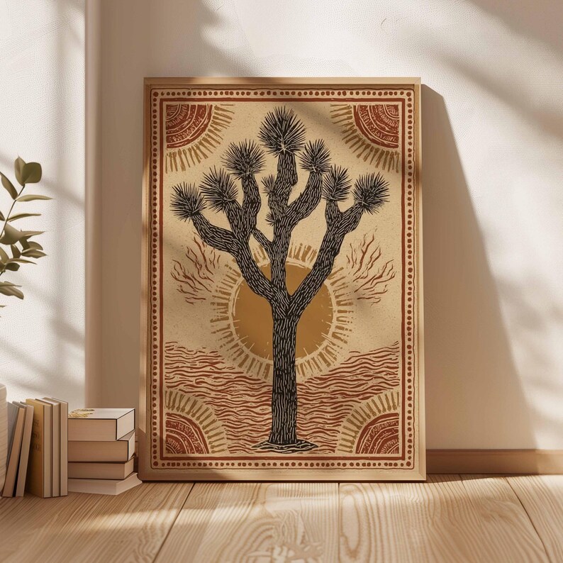 Joshua Tree Sunburst Poster, Boho Desert Wall Art, Vintage Western ...