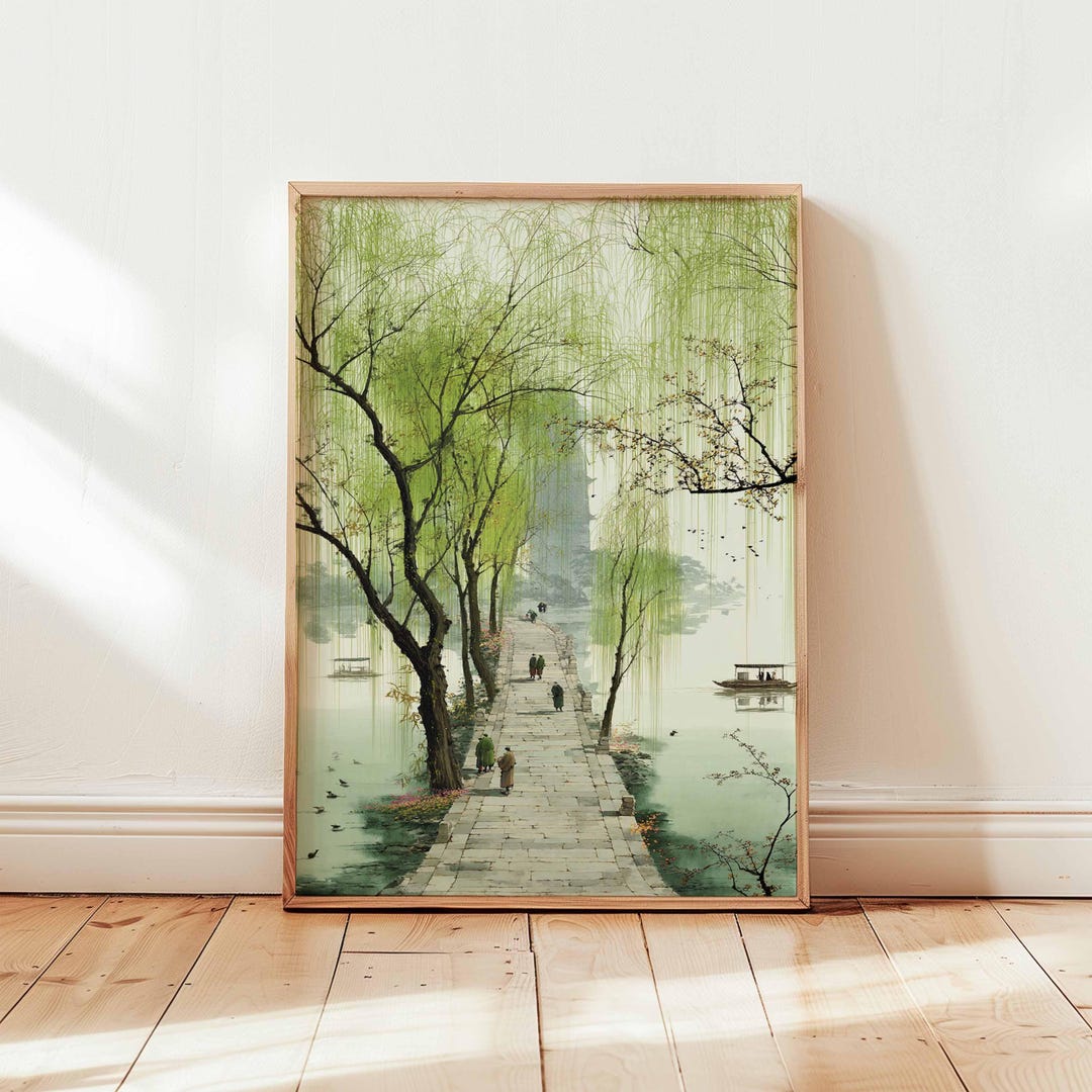 Chinese Riverside Path Wall Art, Willow Tree Landscape Poster ...