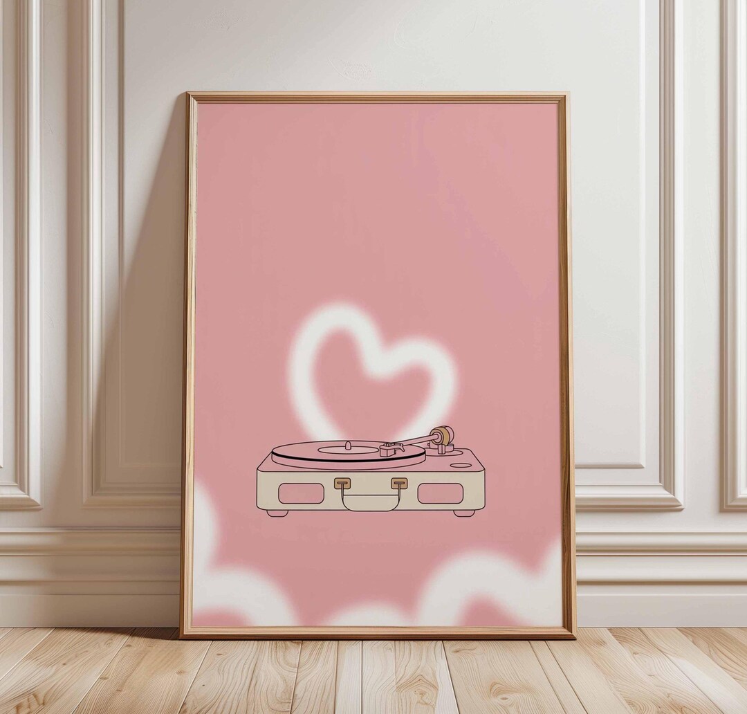 Retro Turntable Poster, Cute Record Player Wall Art, Pink Aesthetic ...