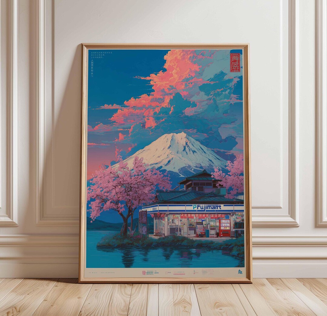 Mount Fuji Convenience Store Poster – Japanese Sunset Art Print, Cherry ...