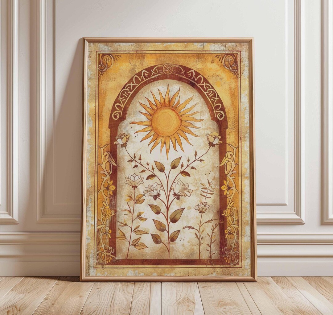 Sun Tarot Poster, Vintage Floral Wall Art Print, Celestial Sun ...