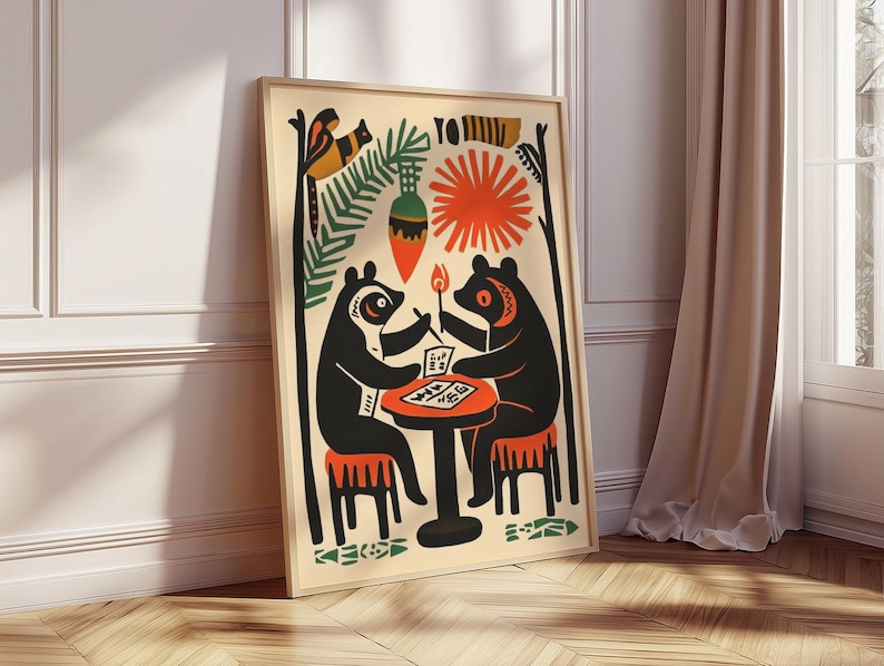 Folk Animal Poster | Bear and Raccoon Art Print | Whimsical Woodland ...