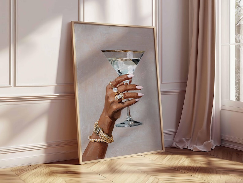 Chic Martini Glass Poster – Glam Wall Art With Hand Holding Cocktail ...