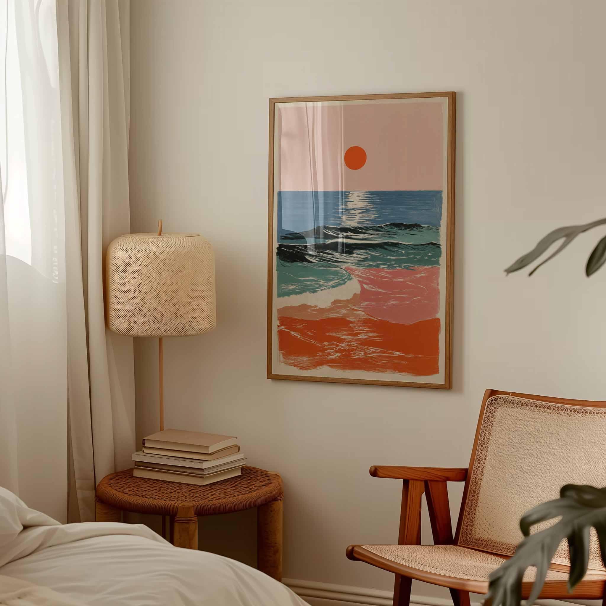 Retro Sunset Ocean Waves Poster – Abstract Coastal Wall Art, Modern ...