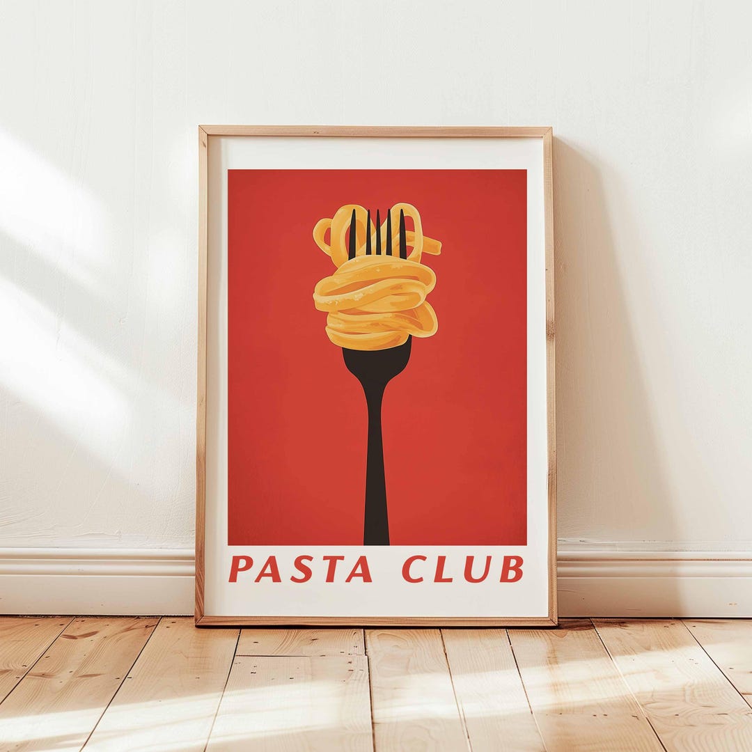 Pasta Club Poster, Bold Italian Kitchen Wall Art, Minimal Spaghetti ...