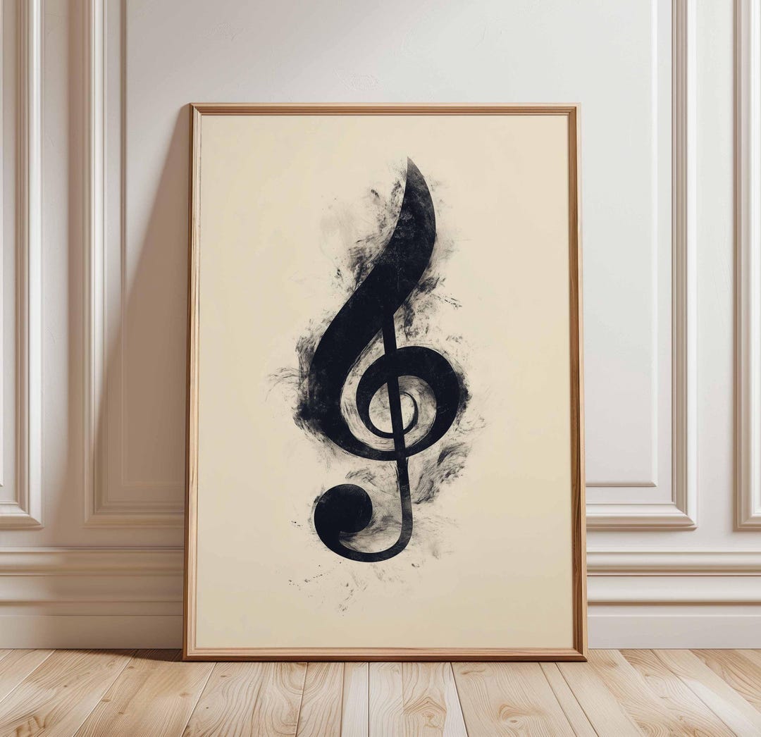 Music Note Poster, Black and White Treble Clef Art Print, Musical ...