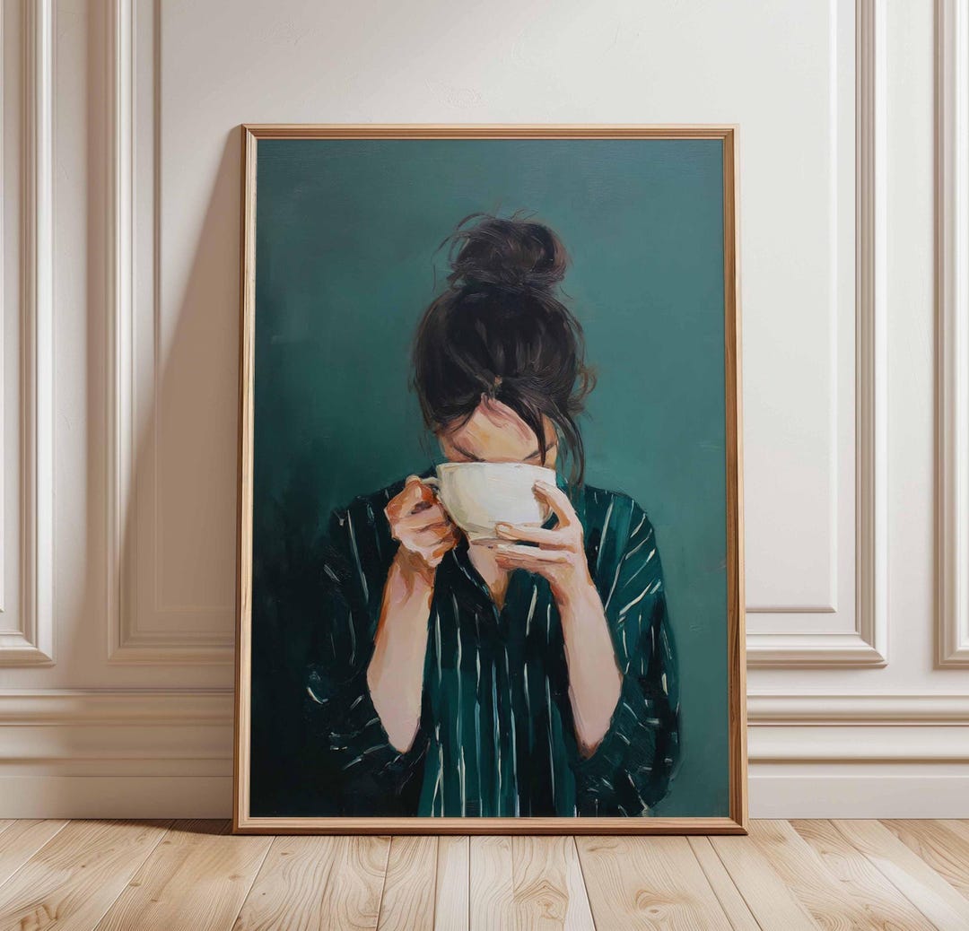 Minimalist Woman Drinking Coffee Poster, Modern Figurative Wall Art ...