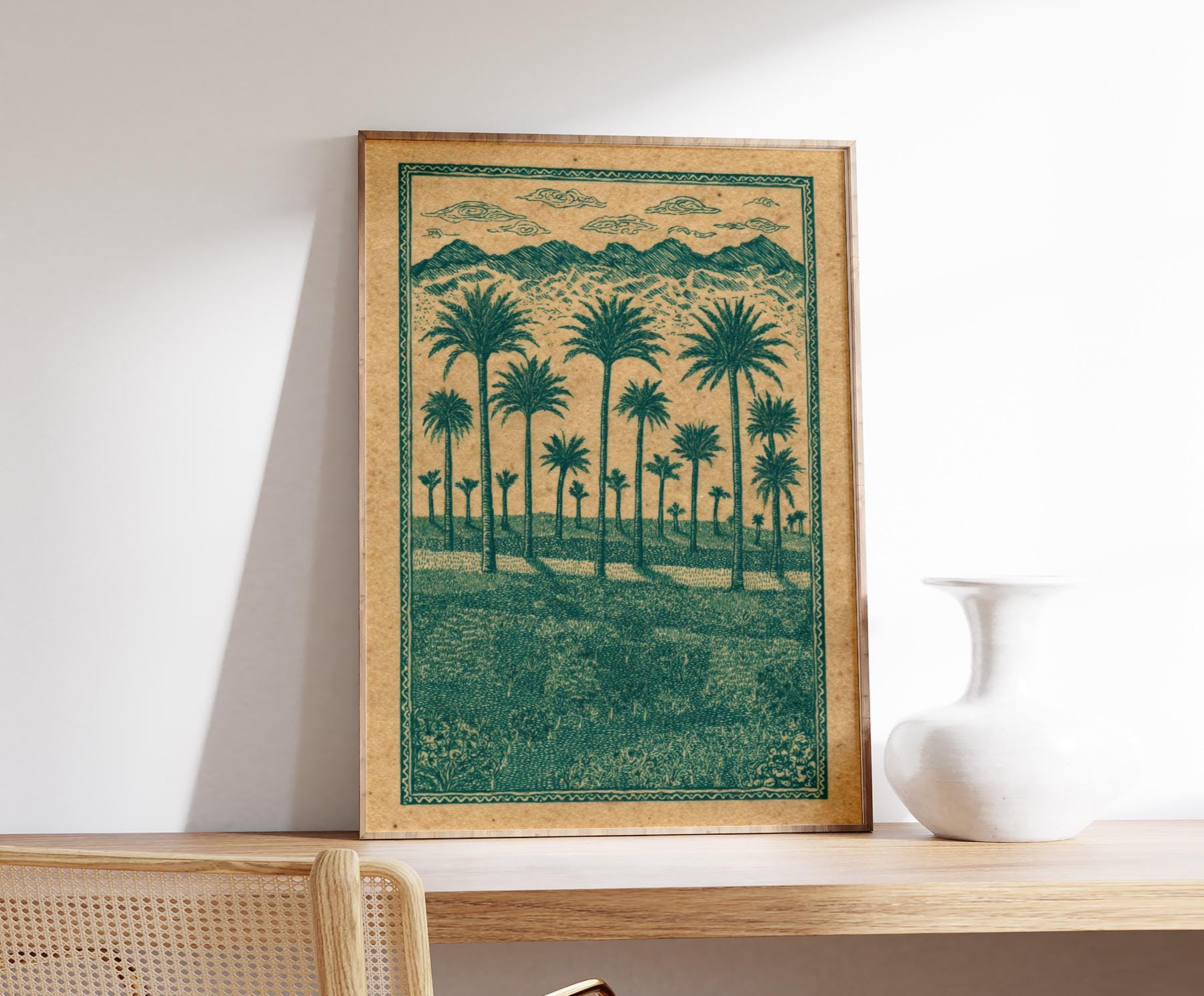 Palm Tree Landscape Poster, Vintage Print, Tropical Art for Living Room ...