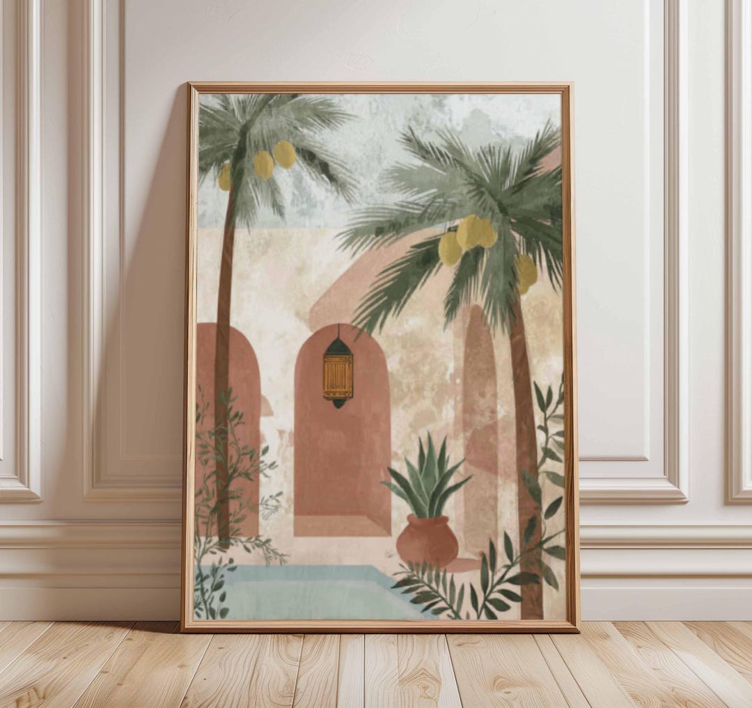 Desert Courtyard Poster, Boho Tropical Wall Art, Moroccan Palm Print ...